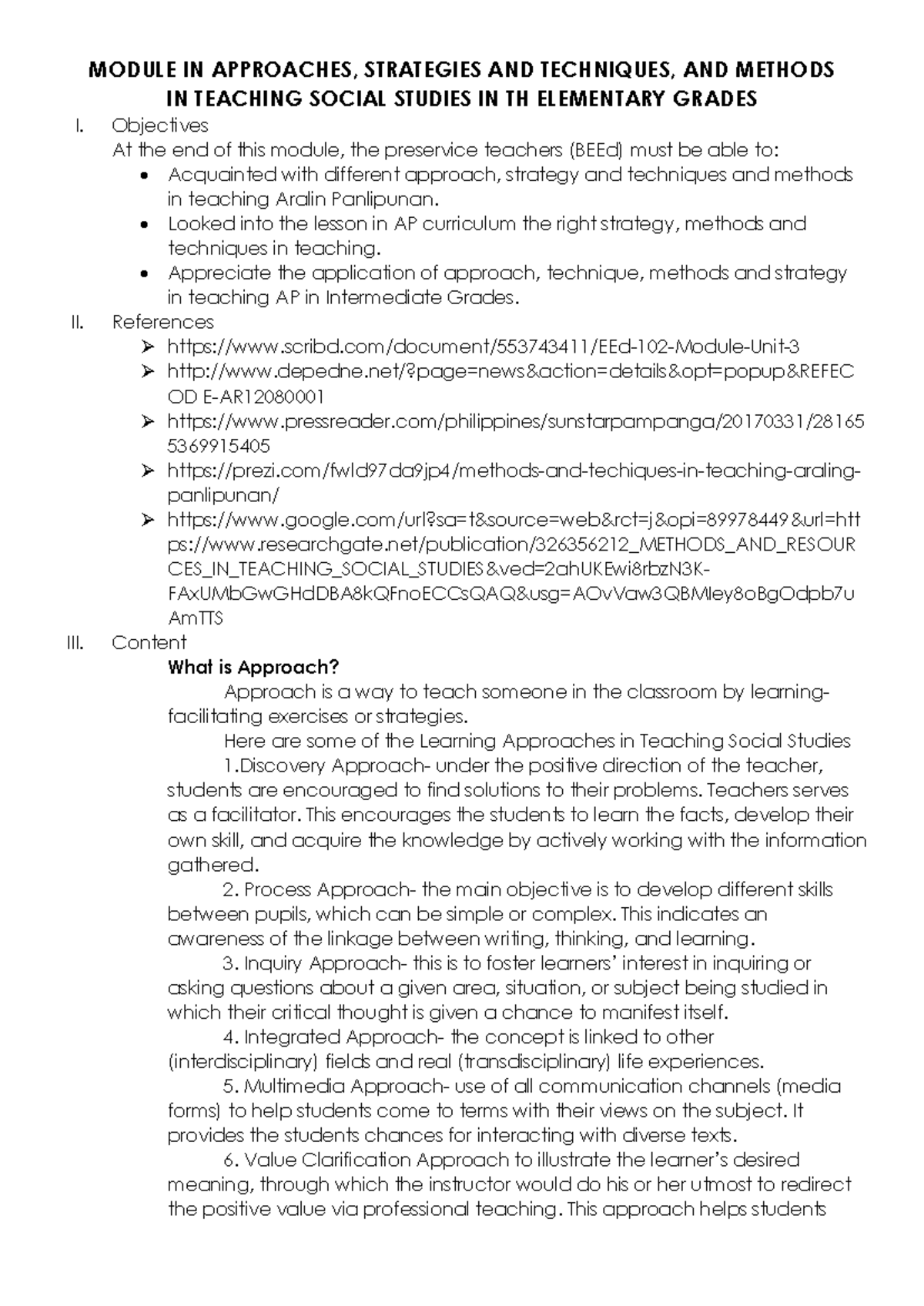 Approaches Strategies Techbiques and Methods in Teaching Social Studies ...