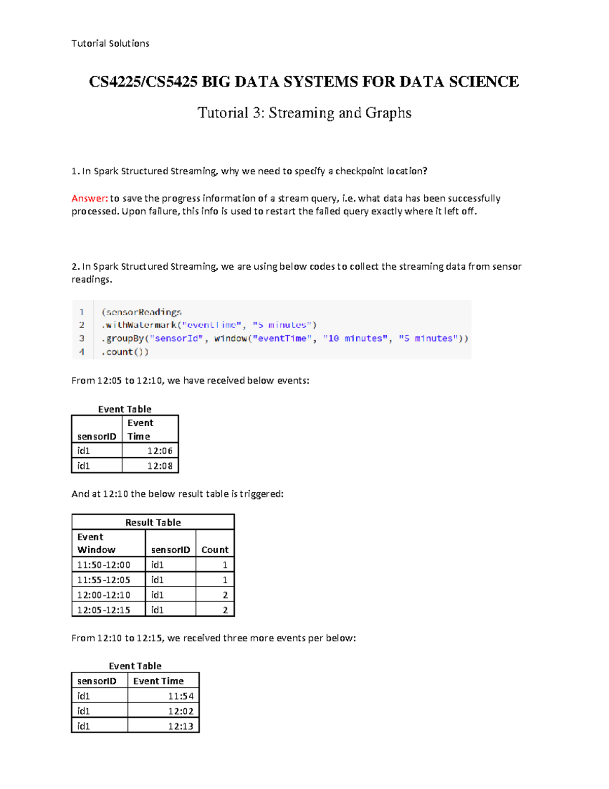 CS4225 tutorial 3 ans - CS4225/CS5425 BIG DATA SYSTEMS FOR DATA SCIENCE Tutorial 3: Streaming ...