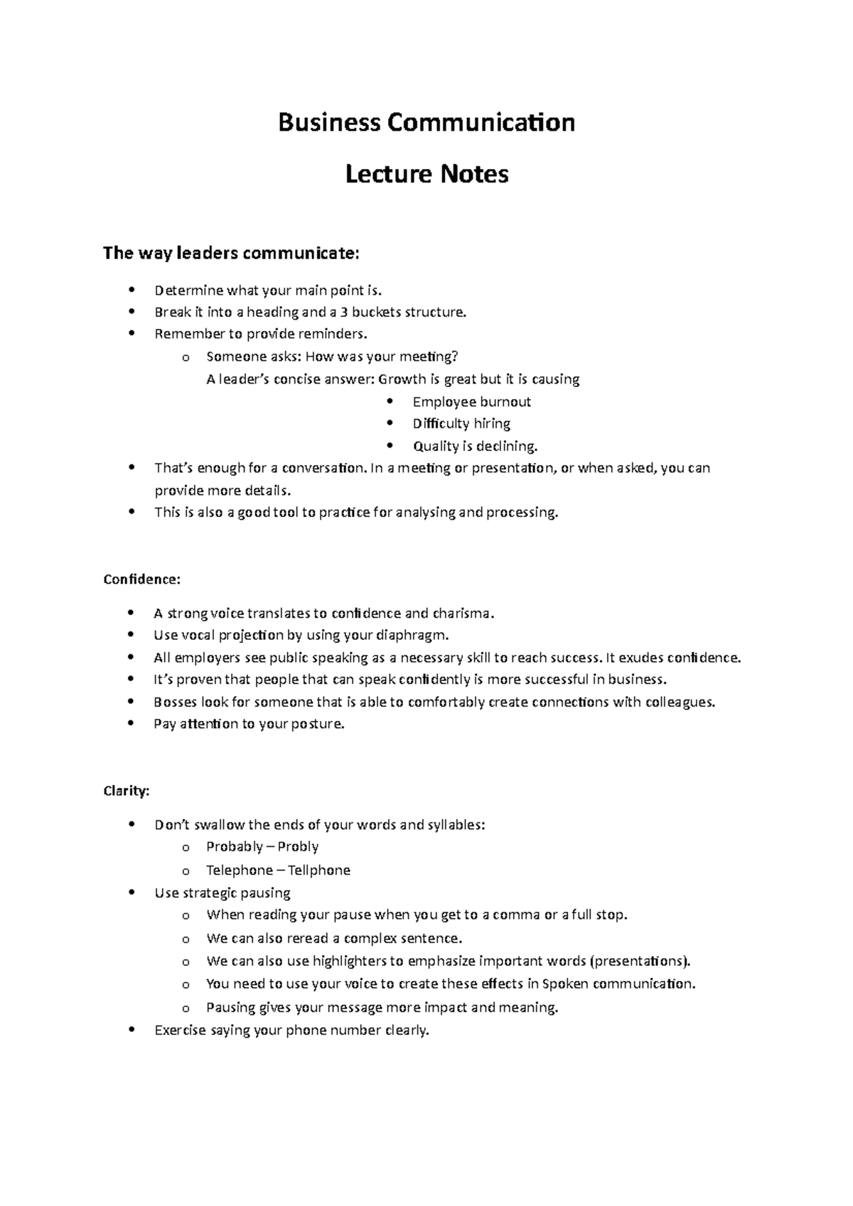 How Leaders Communicate - Business Communication Lecture Notes The way ...