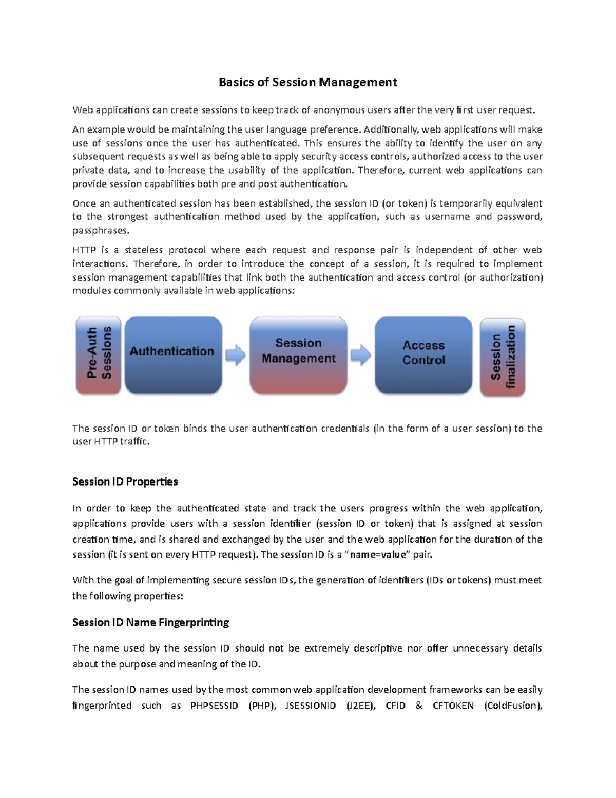Basics of Session Management - An example would be maintaining the user ...