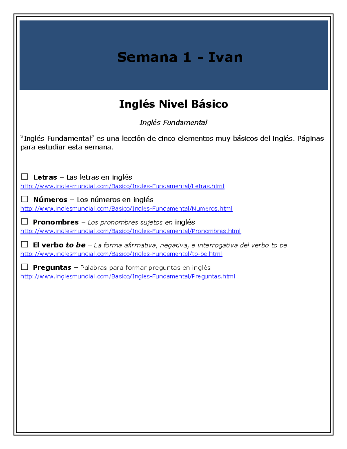 Ingles básico - Inglés Nivel Básico Inglés Fundamental “Inglés ...