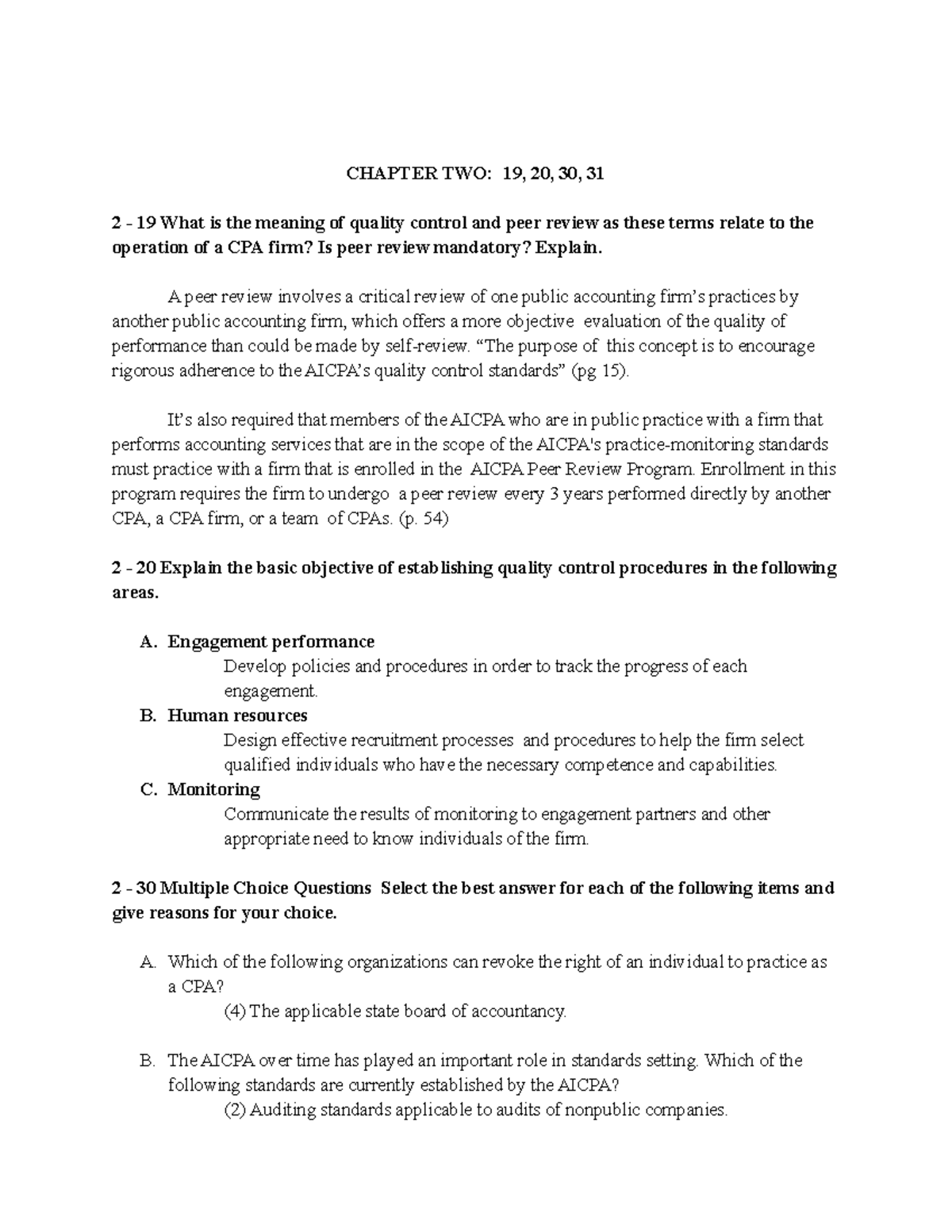Chap Two Auditing Hw - CHAPTER TWO: 19, 20, 30, 31 2 - 19 What is the ...