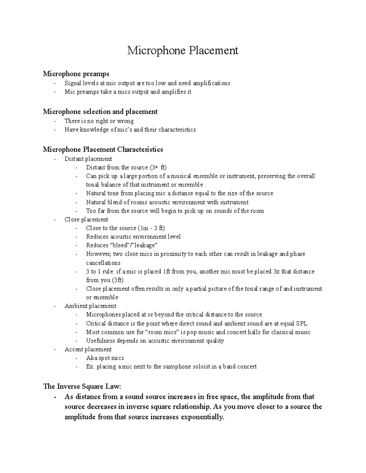 Intro to Sound Recording - Microphone Placement - Microphone Placement ...