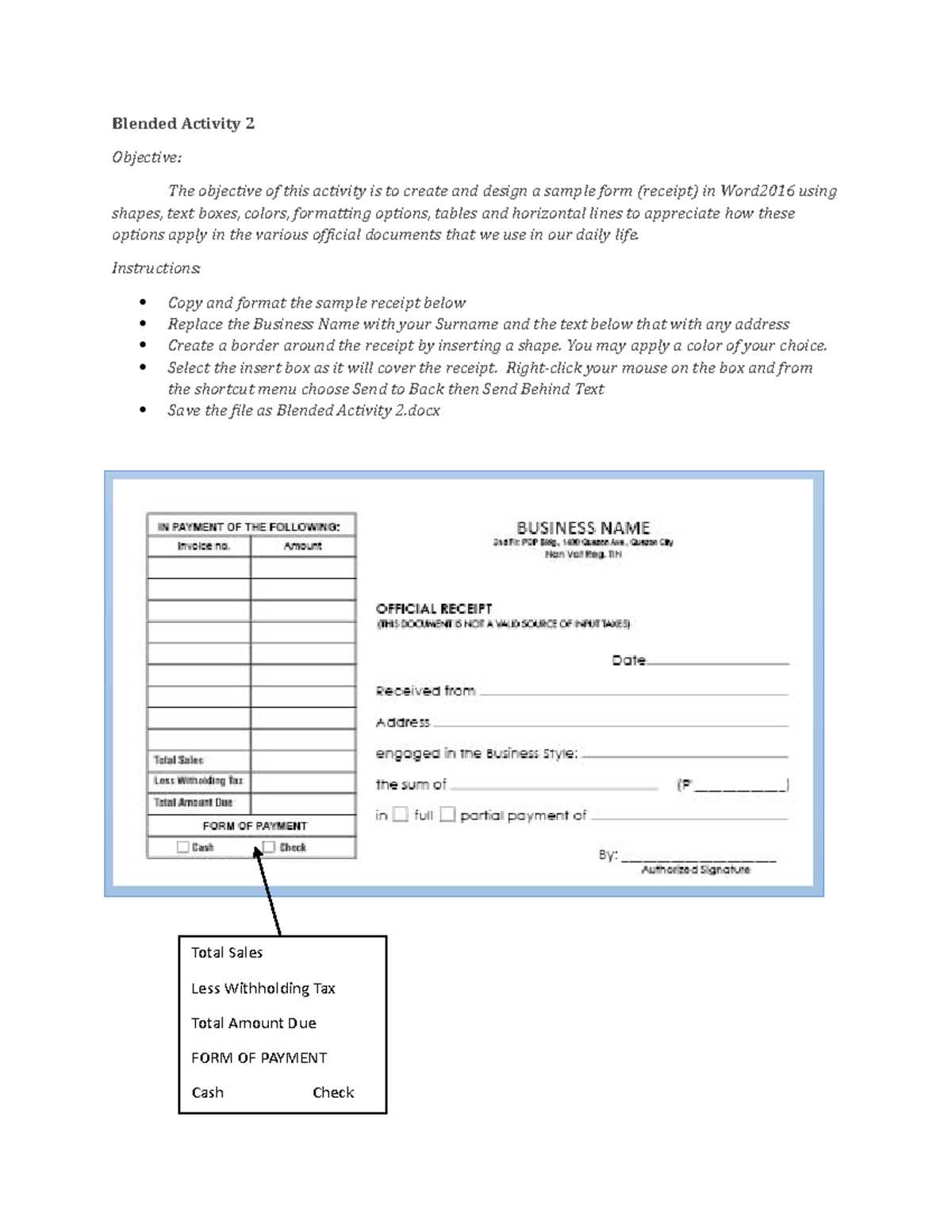 understanding the self activity - Total Sales Less Withholding Tax ...