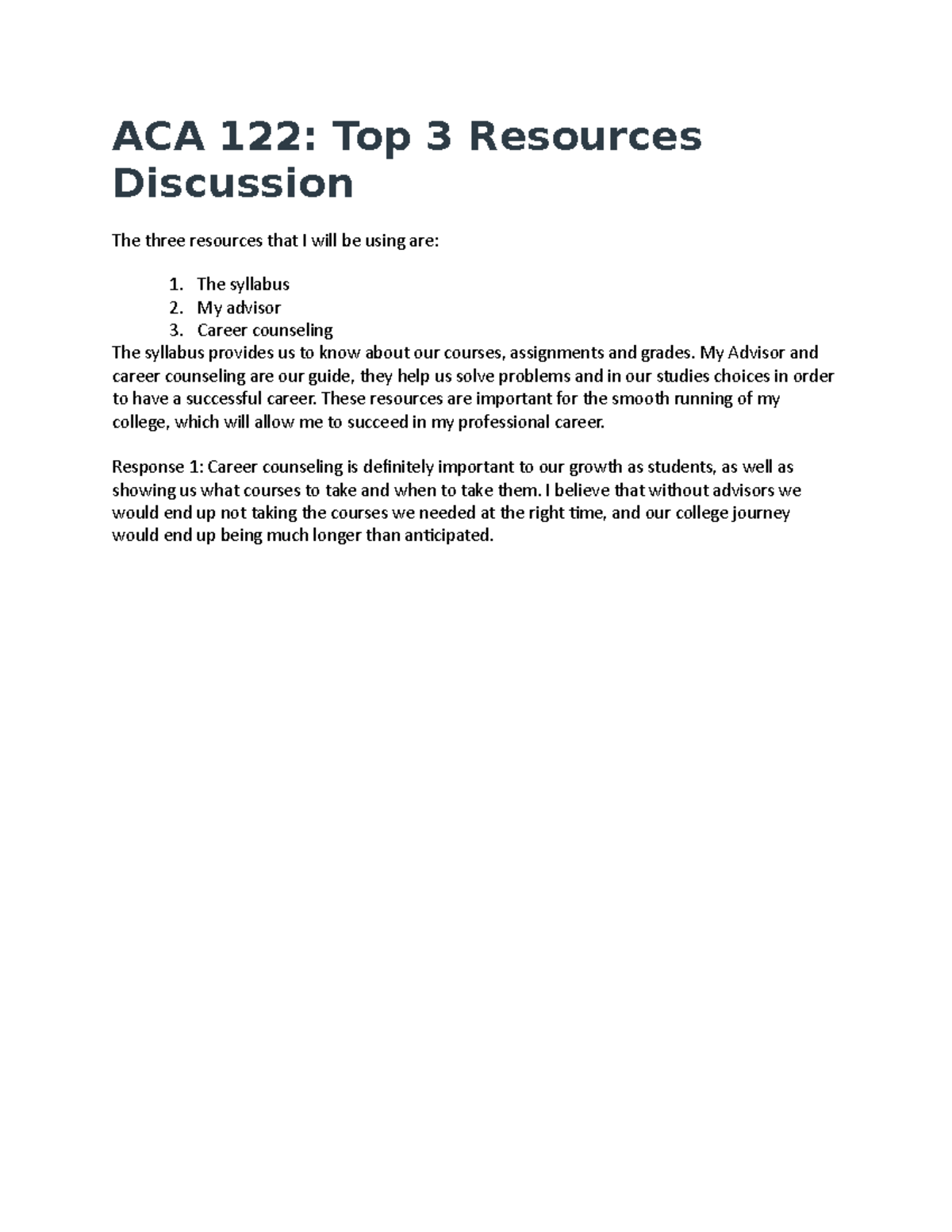 ACA 122 Top 3 Resources Discussion essay 4 - ACA 122: Top 3 Resources ...