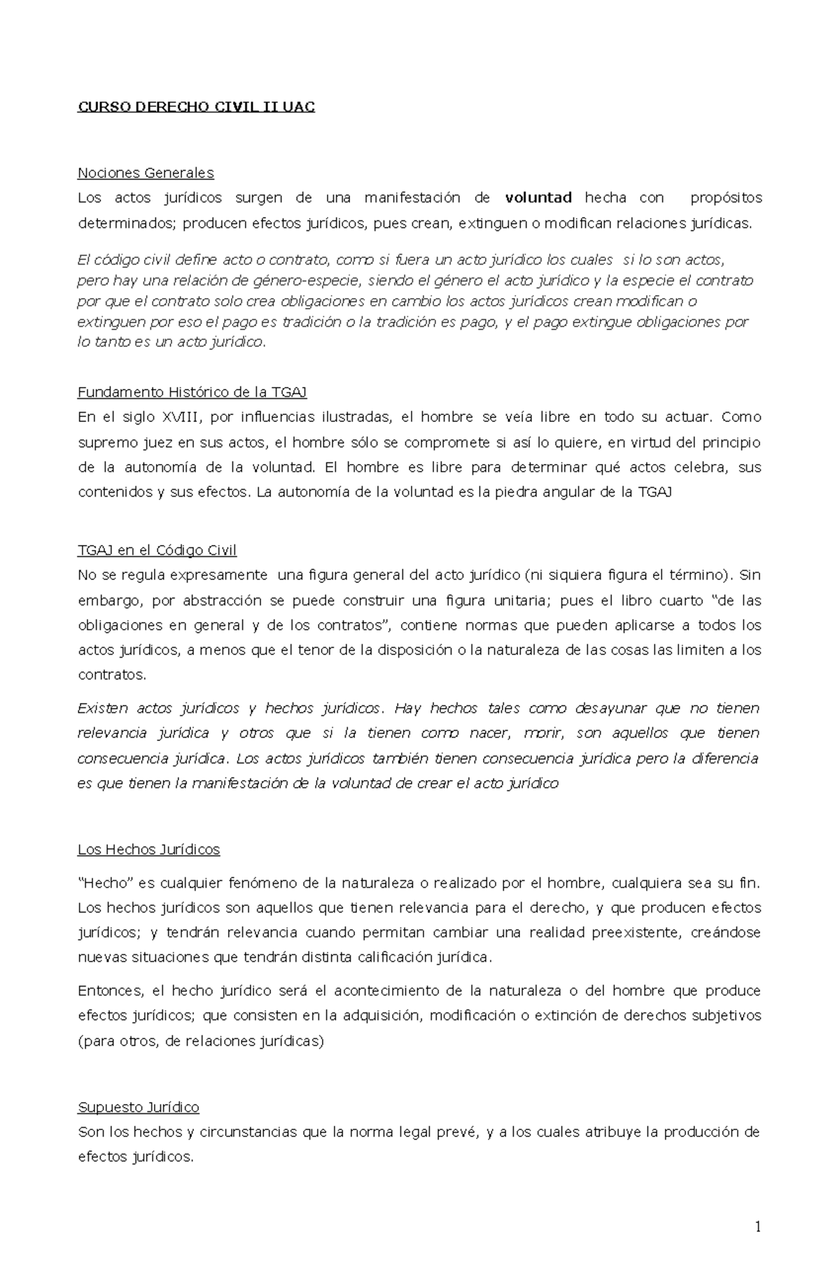 ACTO Juridico - apuntes de civil - CURSO DERECHO CIVIL II UAC Nociones ...