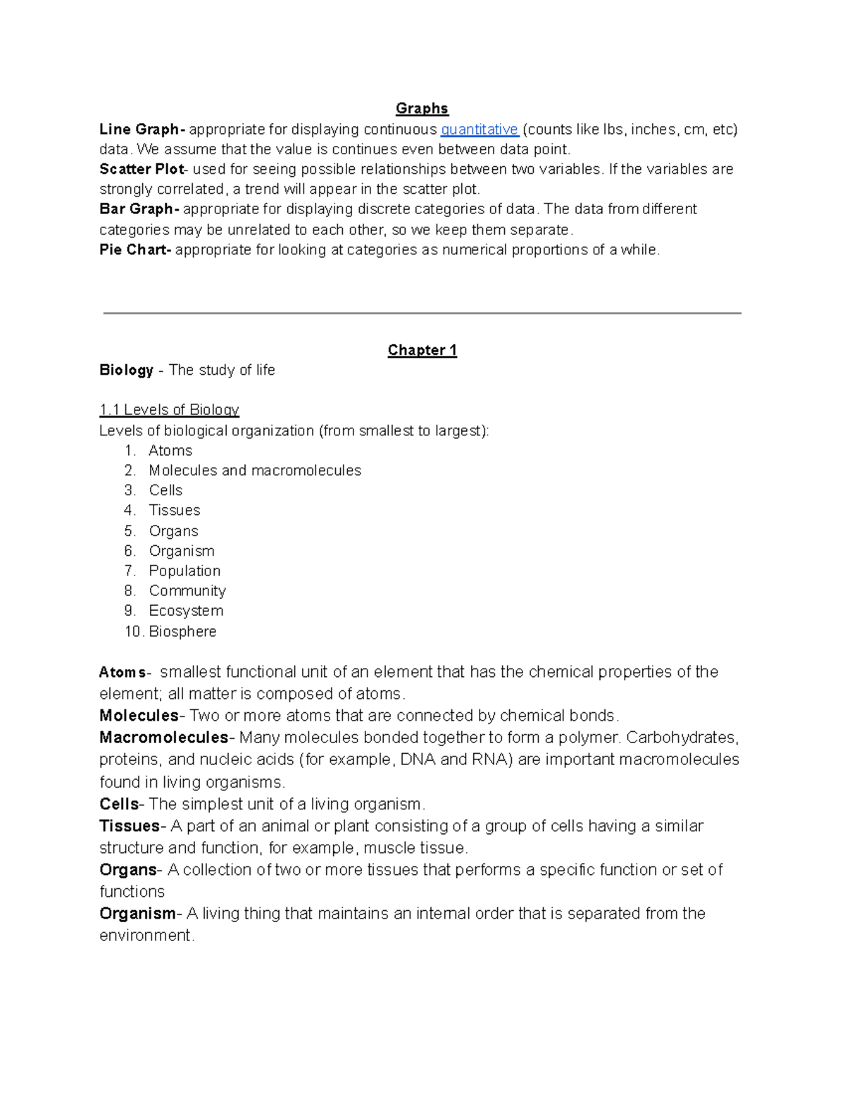 MCB 150 Quest 1 Study Guide-1-11 - Graphs Line Graph- appropriate for ...