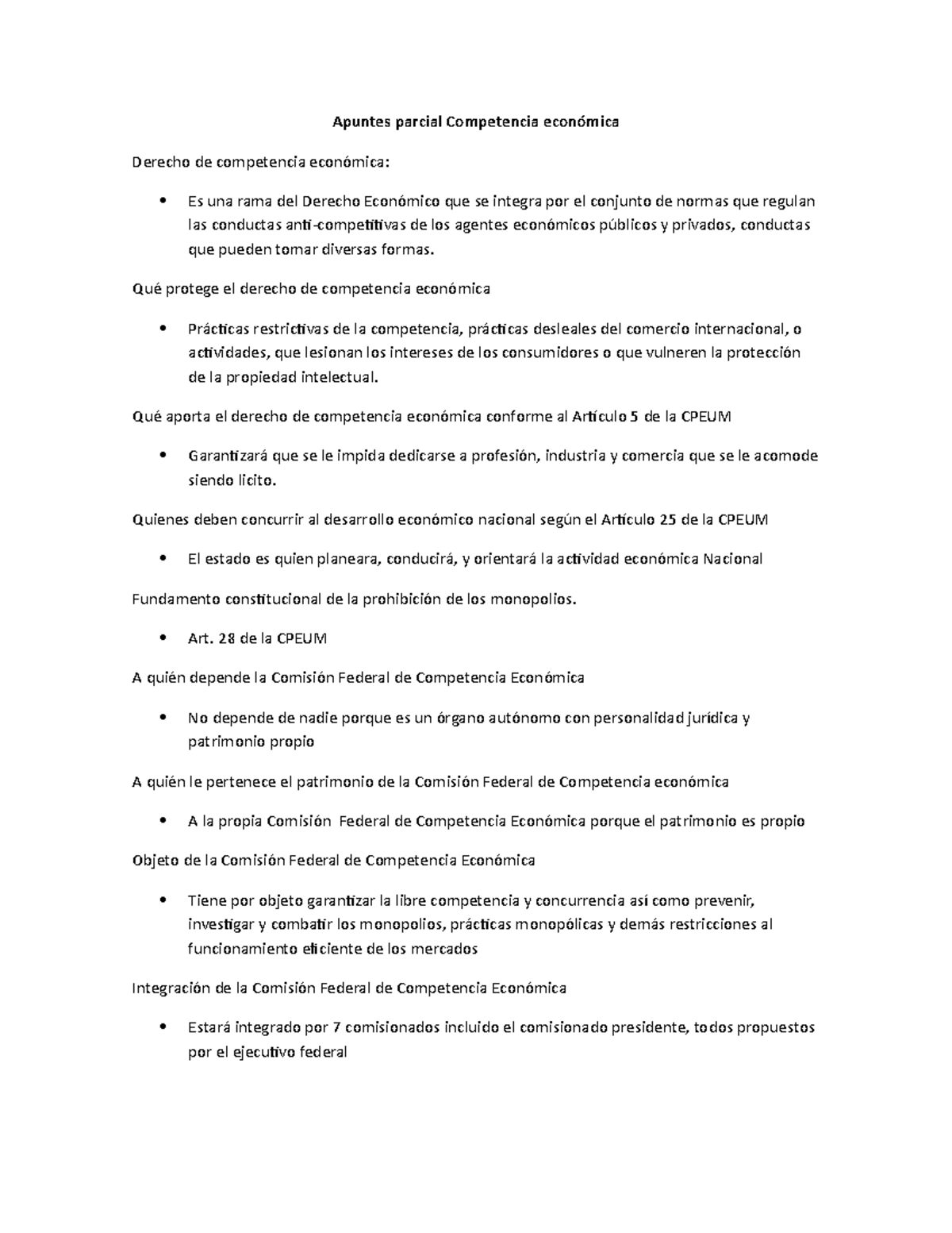 Competencia economica - Apuntes parcial Competencia económica Derecho ...