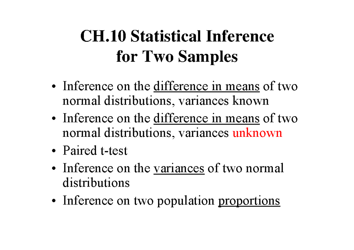 Statistical inference for two sample - CH Statistical Inference for Two ...