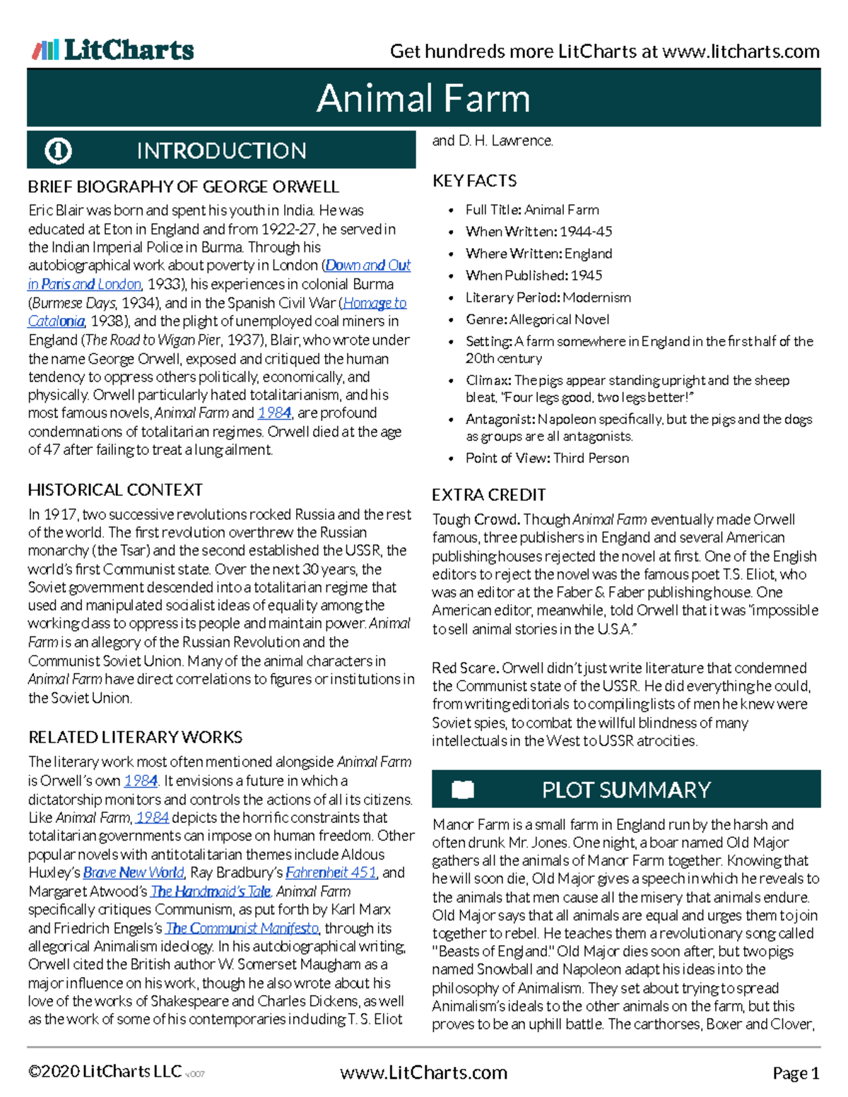 Animal-Farm-Lit Chart 5 - Animal Farm BRIEF BIOGRAPHY OF GEORGE ORWELL ...