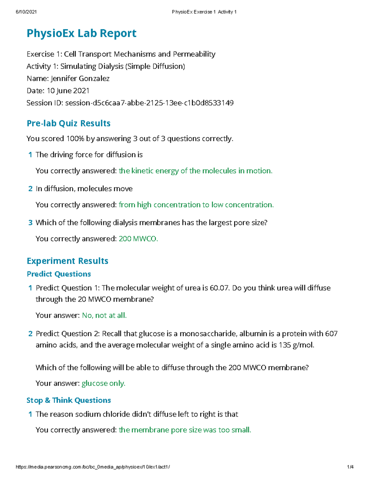 Physio Ex Exercise 1 Activity 1 - PhysioEx Lab Report Exercise 1: Cell ...