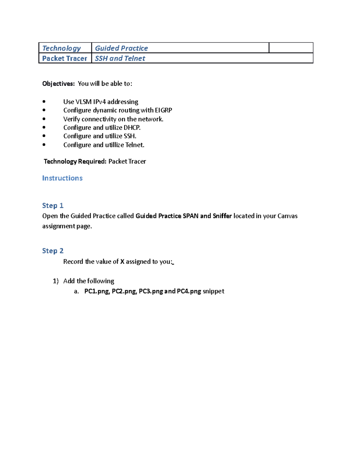 SSH Telnet Report - assignment - Technology Guided Practice Packet Tracer SSH and Telnet ...
