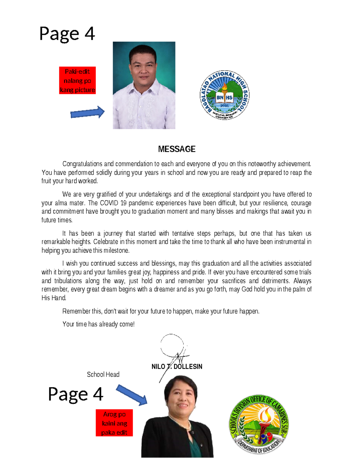 Message - MESSAGE Congratulations and commendation to each and everyone ...