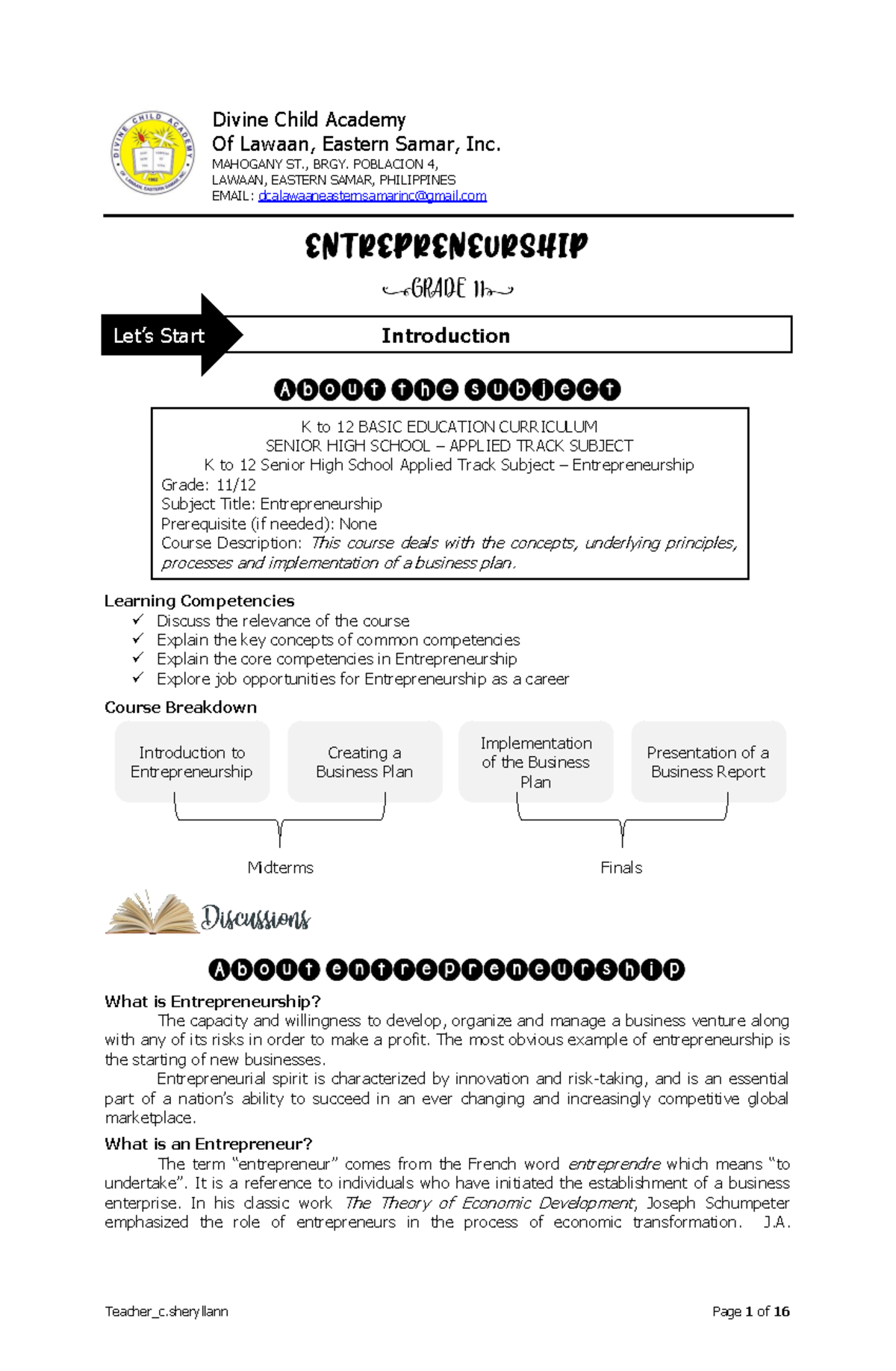 Entrepreneurship Midterm Module - Divine Child Academy Of Lawaan ...