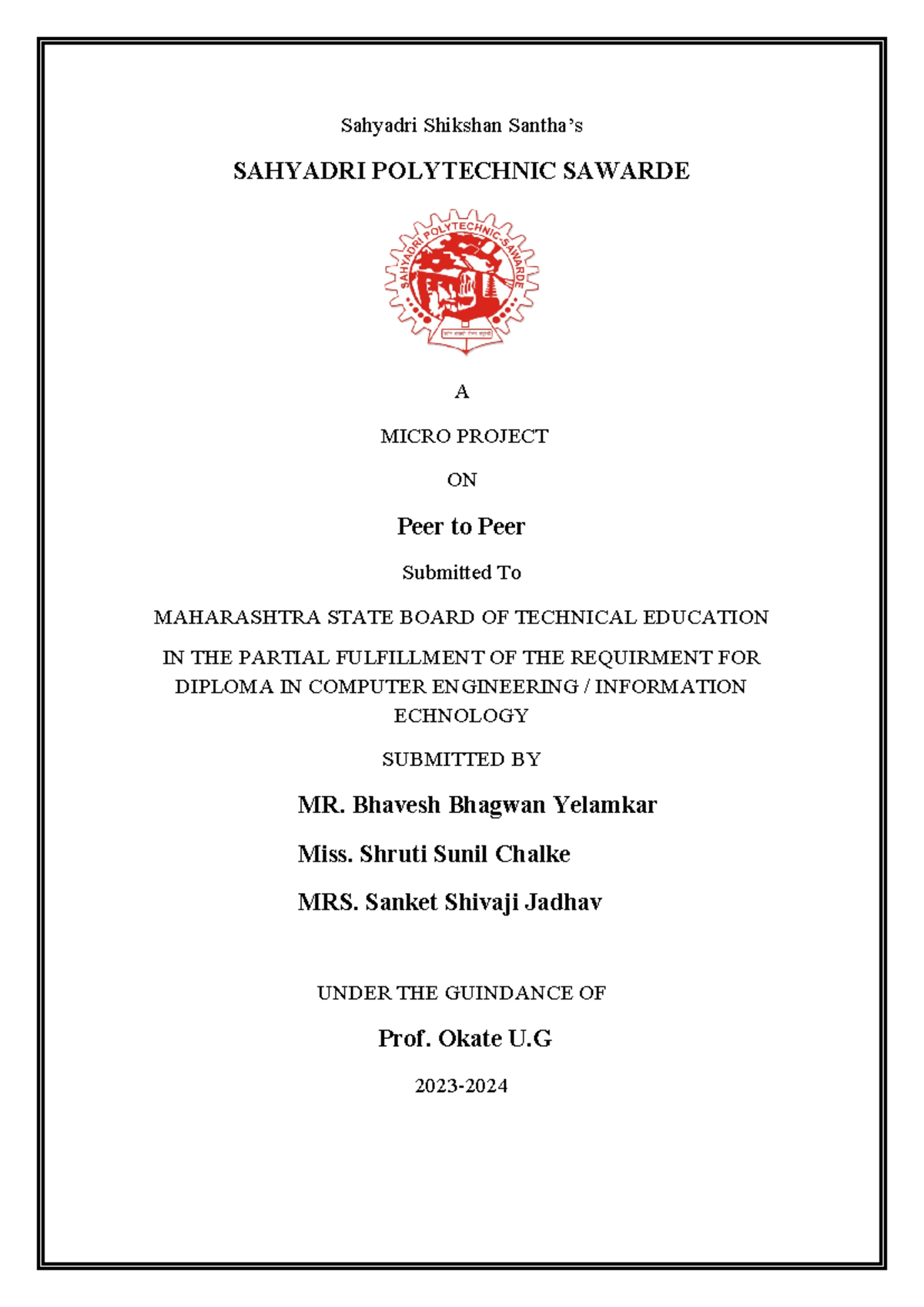 DCC Micro Project - Sahyadri Shikshan Santha’s SAHYADRI POLYTECHNIC ...