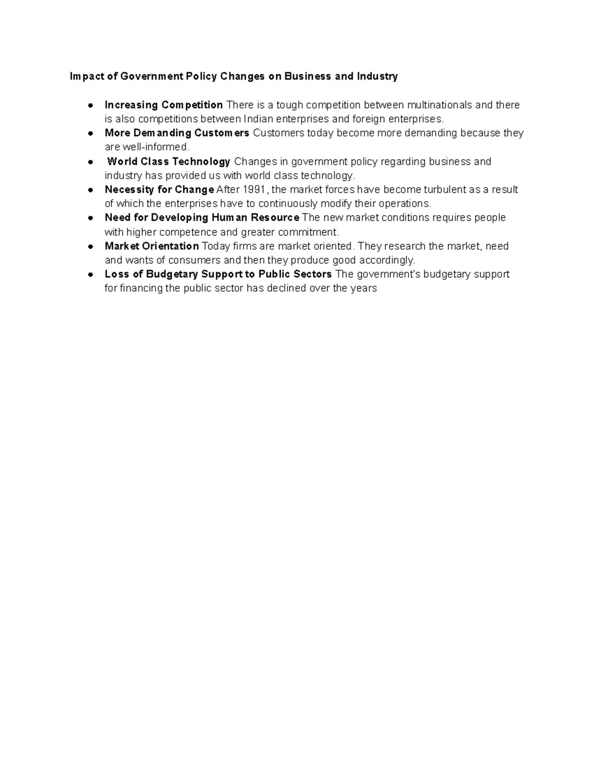 Impact of Government Policy Changes on Business and Industry - More ...