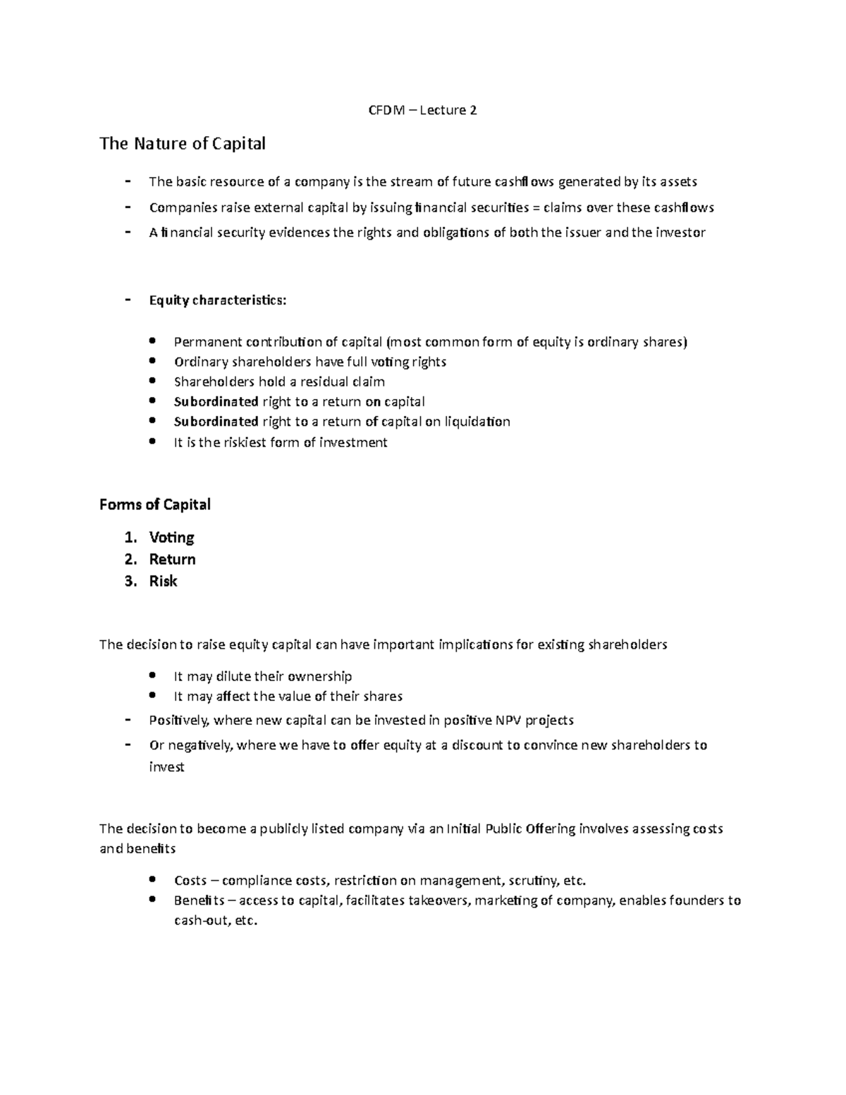 CFDM - Lecture 2 - CFDM – Lecture 2 The Nature of Capital - The basic ...