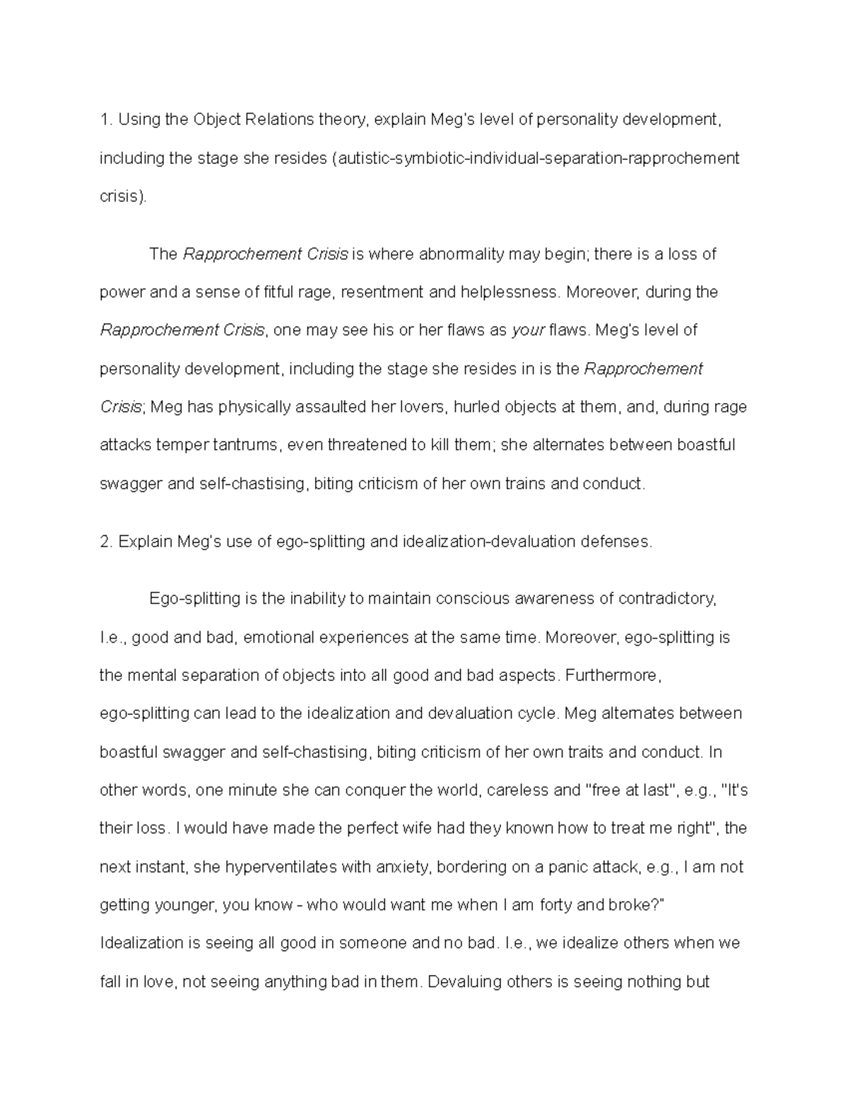 Case Study Assignment Object Relations - Using the Object Relations ...