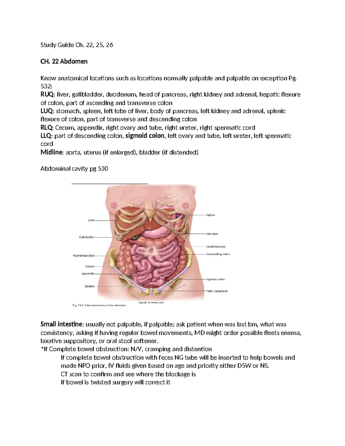 Study Guide Ch 22,25,26 - Study Guide Ch. 22, 25, 26 CH. 22 Abdomen ...
