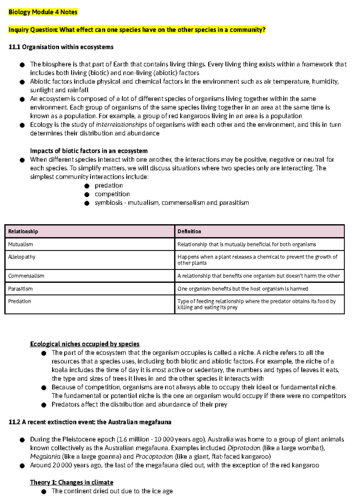 Biology Module 4 Notes - Biology Module 4 Notes Inquiry Question: What ...