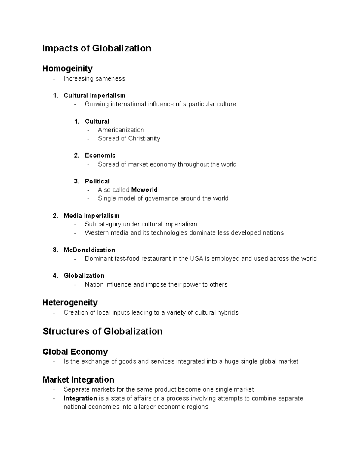 Globalization - ... - Impacts of Globalization Homogeinity - Increasing ...