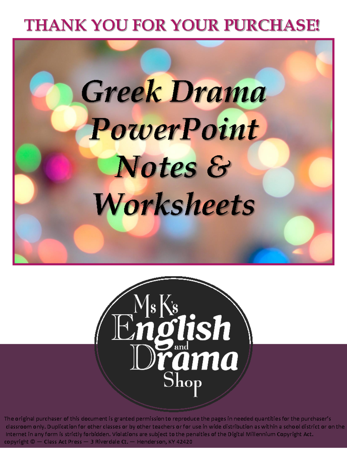 Greek Drama PP Notes Worksheets Keys - The original purchaser of this ...