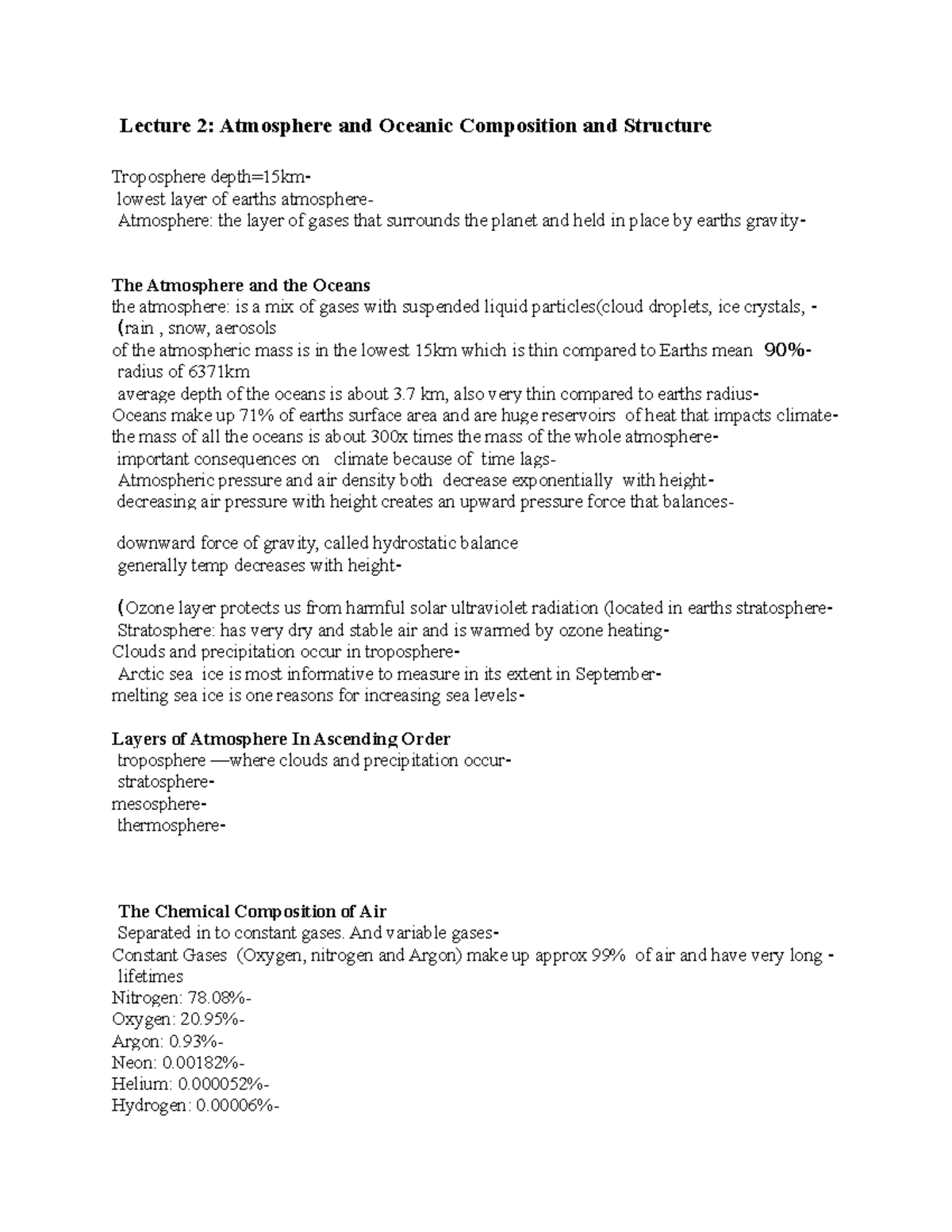 Climate change notes - Lecture 2: Atmosphere and Oceanic Composition ...