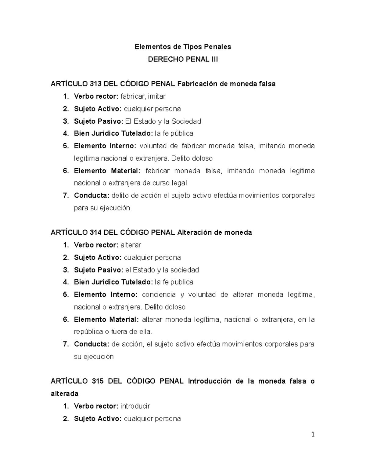 Elementos de Tipos Penales 313 AL 479 CP - Elementos de Tipos Penales DERECHO PENAL III ARTÍCULO ...