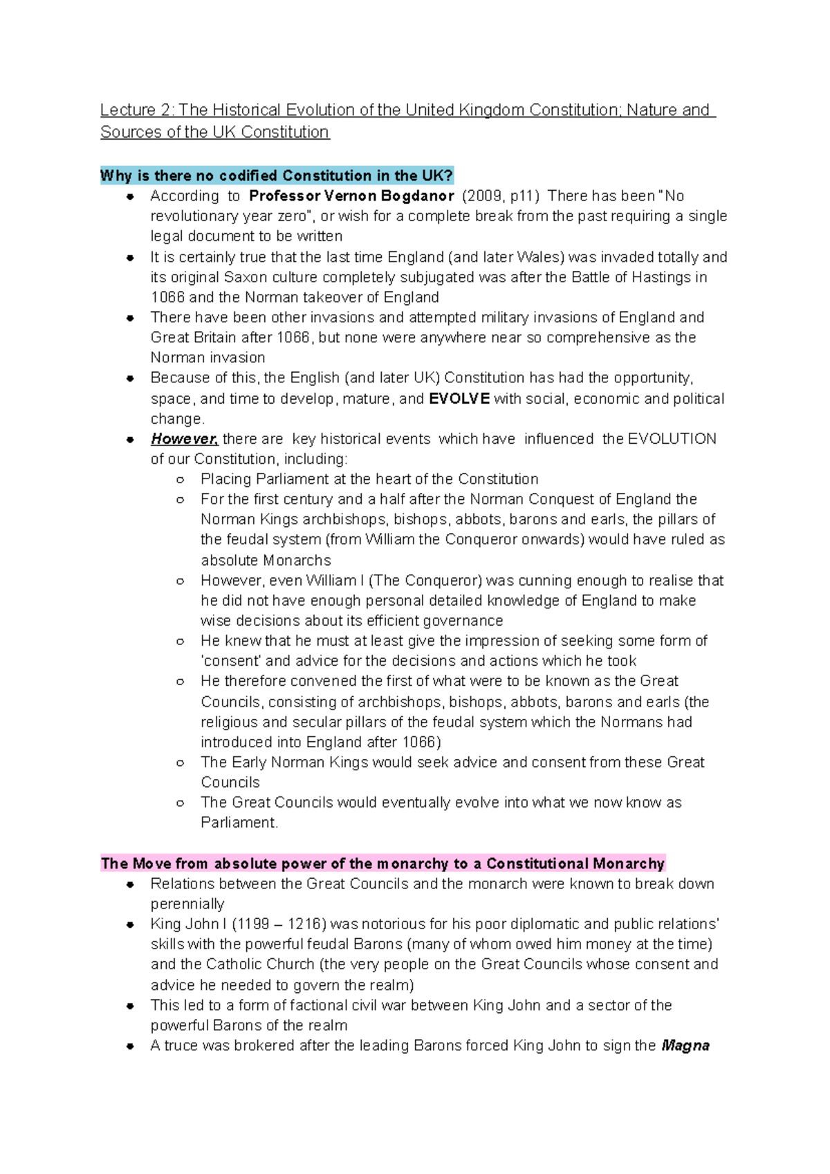Lecture 2- The Historical Evolution of the United Kingdom Constitution ...