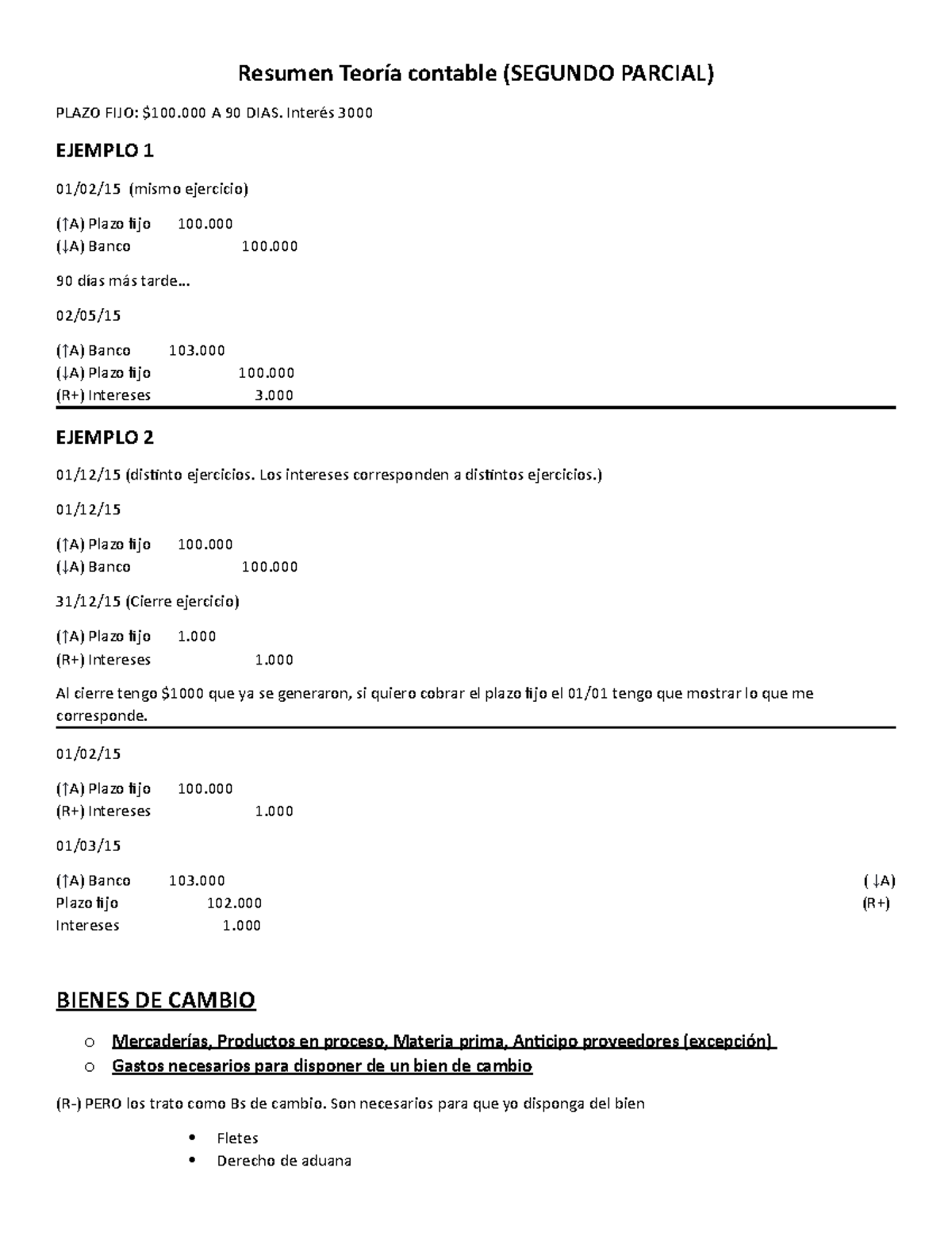 Contabilidad I - 2016 - Resumen contable (SEGUNDO PARCIAL) PLAZO FIJO: A 90 DIAS. EJEMPLO 1 ...