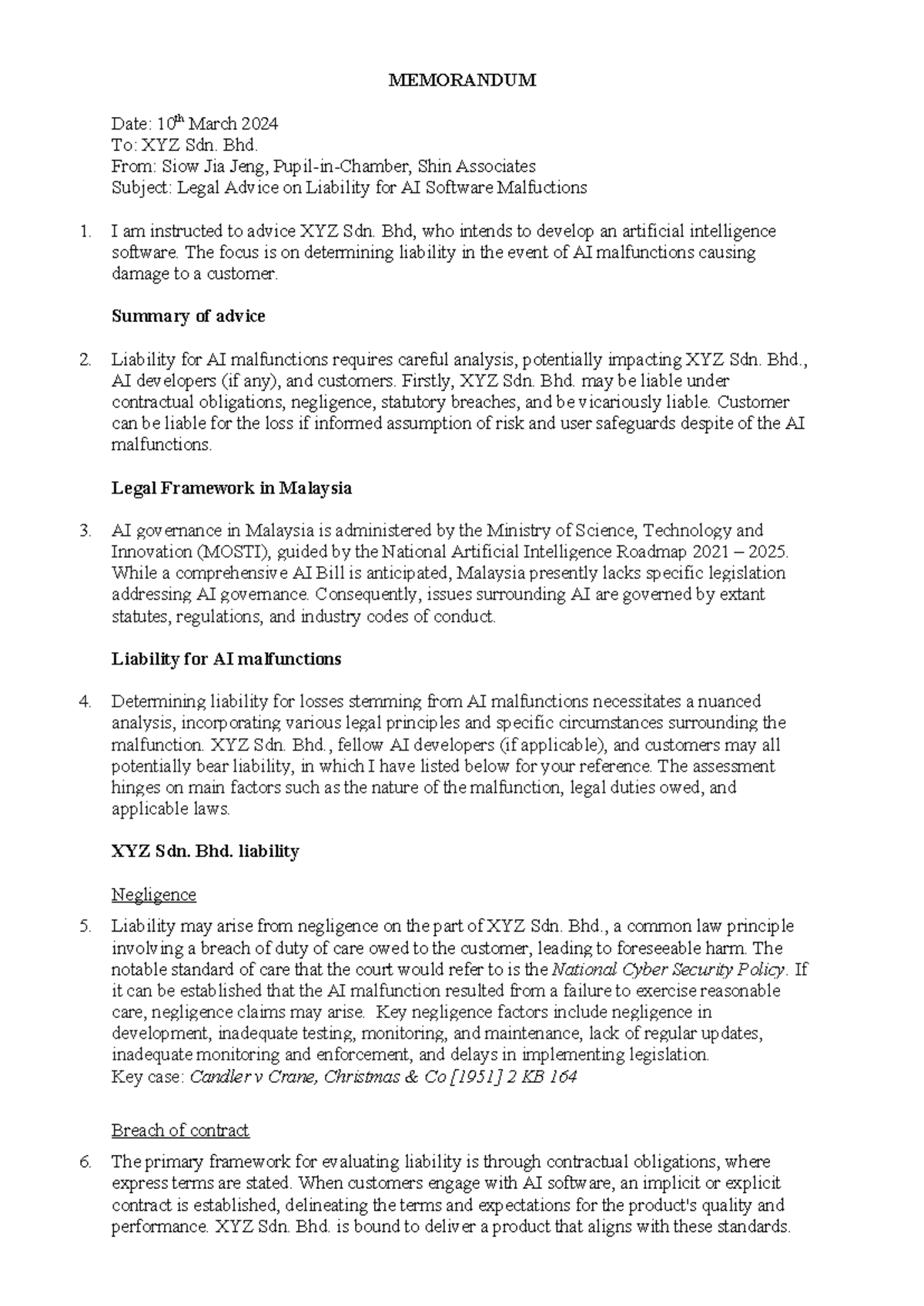 Memorandum tips - MEMORANDUM Date: 10th March 2024 To: XYZ Sdn. Bhd ...