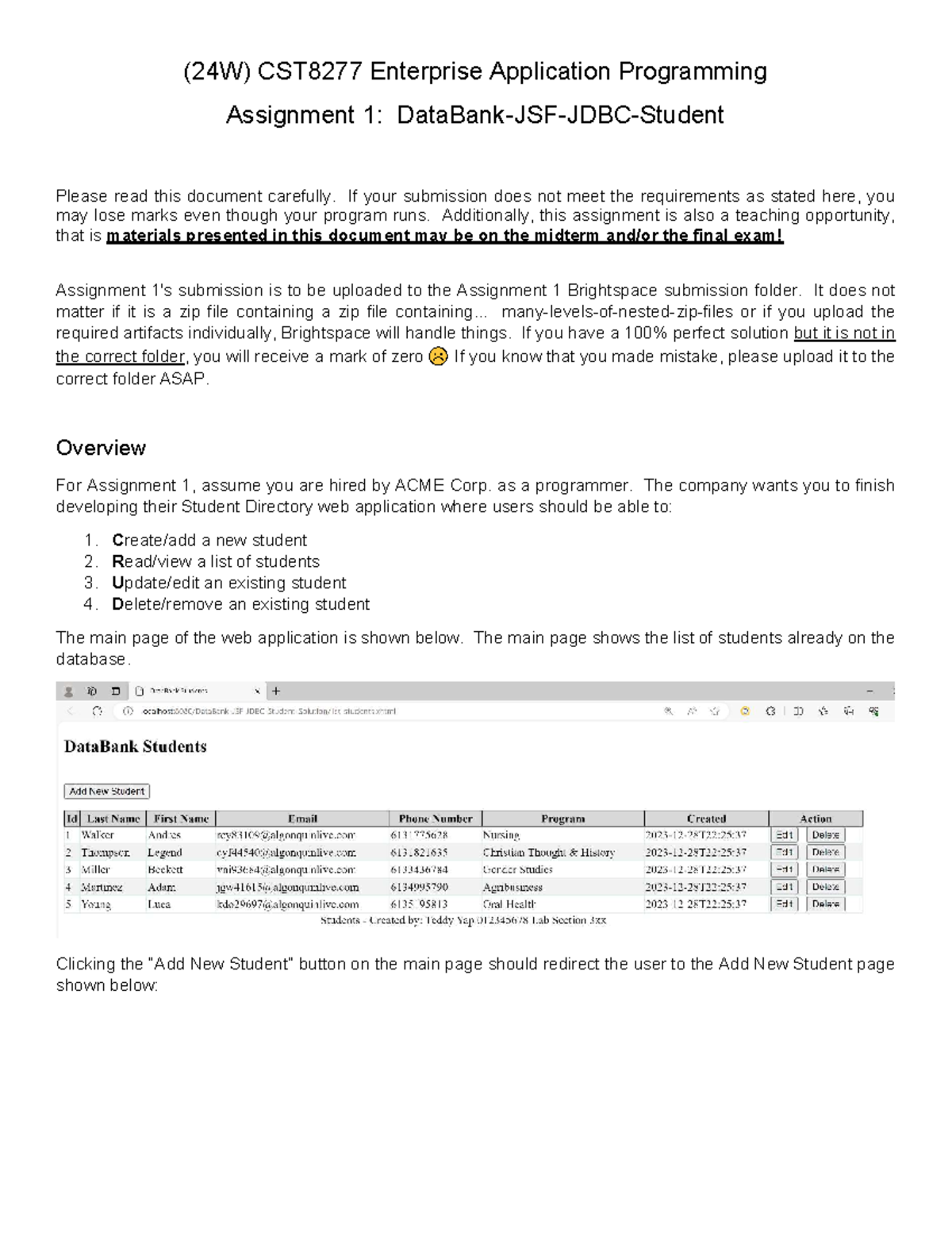 24W Assignment 1 - (24W) CST8277 Enterprise Application Programming Assignment 1: - Studocu