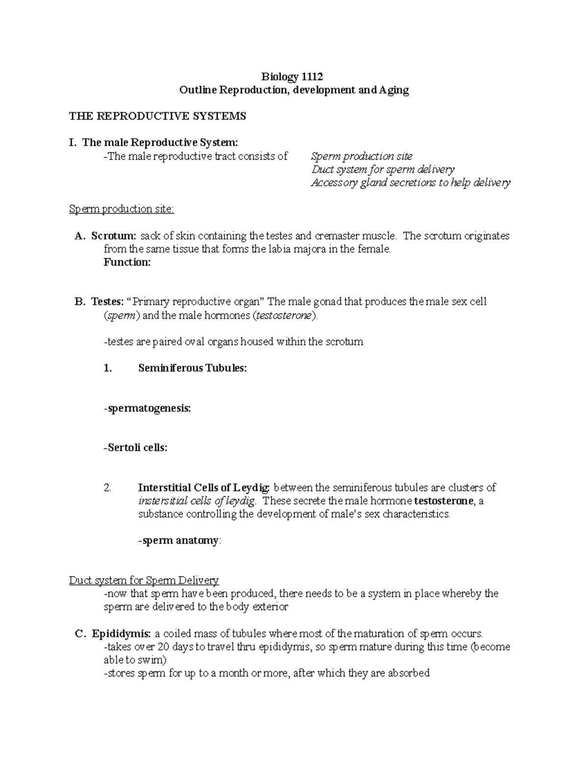 Outline Pwrpt 12 - Sara Reeves - Biology 1112 Outline Reproduction ...