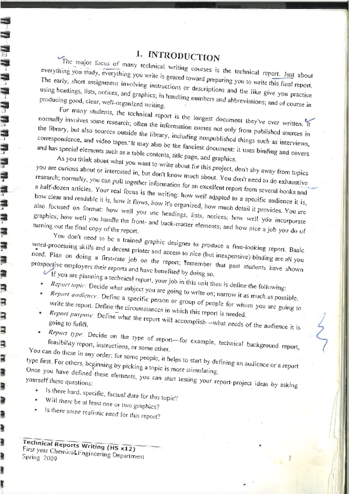 Intro to Report Writing PDF - 1. INTRODUCTION The major focus of many technical writing courses ...