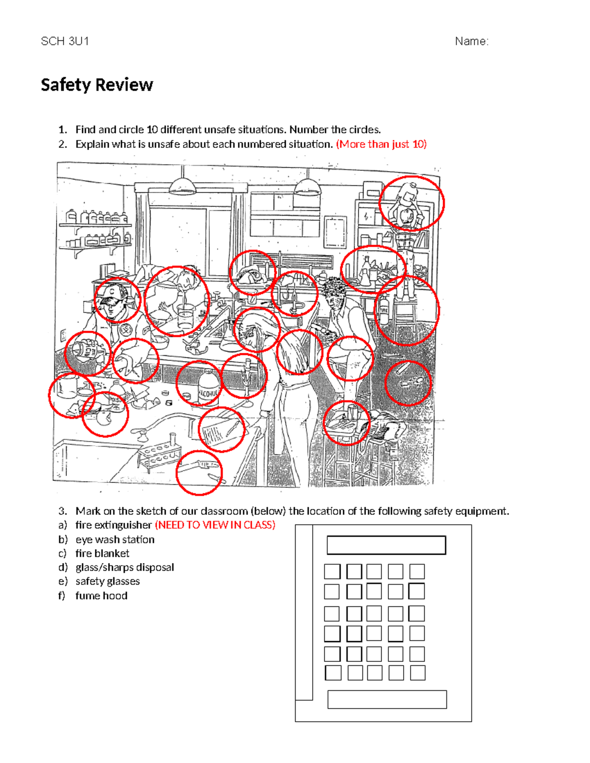 Worksheet 0a Safety Review Worksheet Answers - SCH 3U1 Name: Safety ...