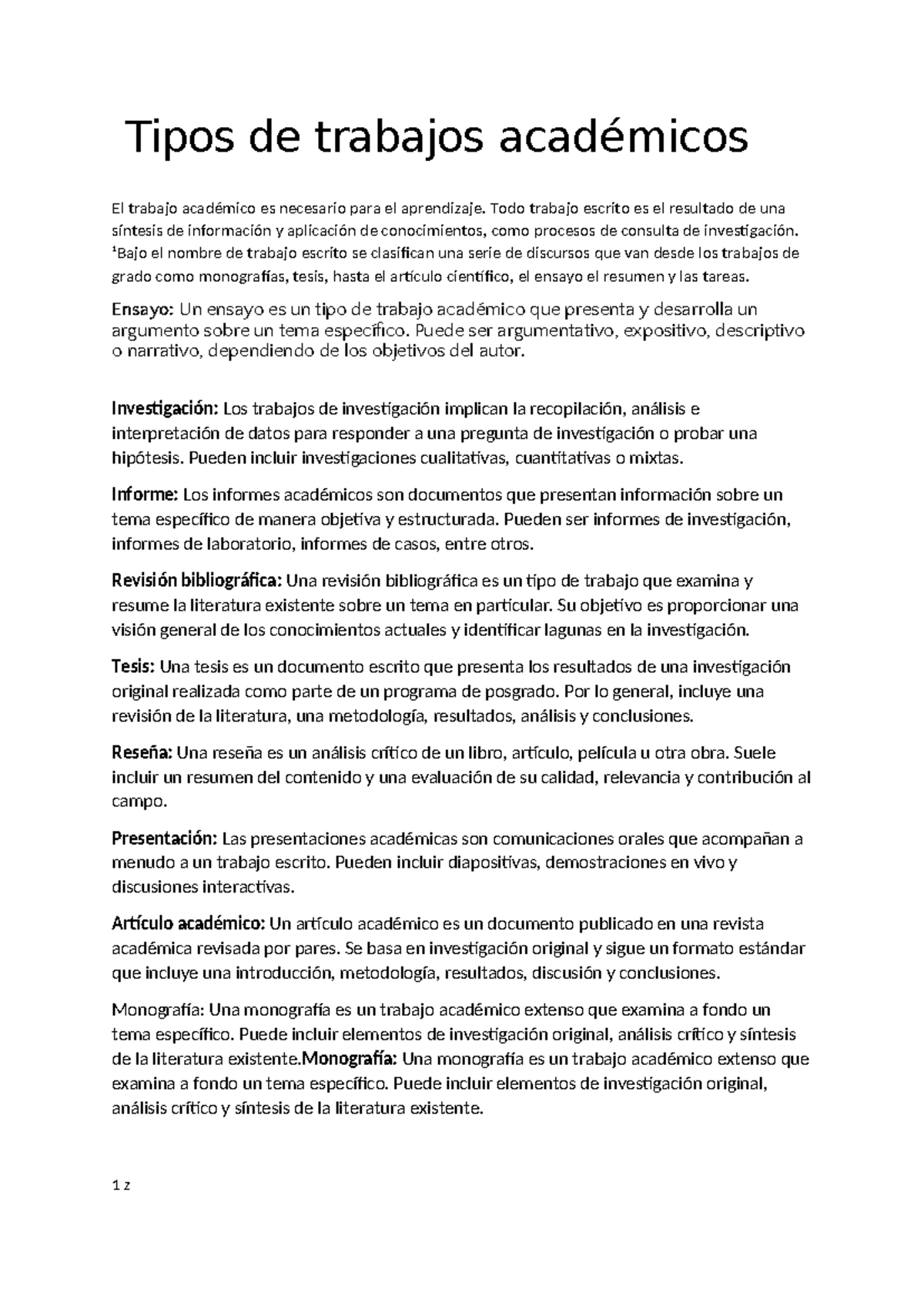 Tipos de trabajos académicos El trabajo académico es necesar - Tipos de trabajos académicos El ...