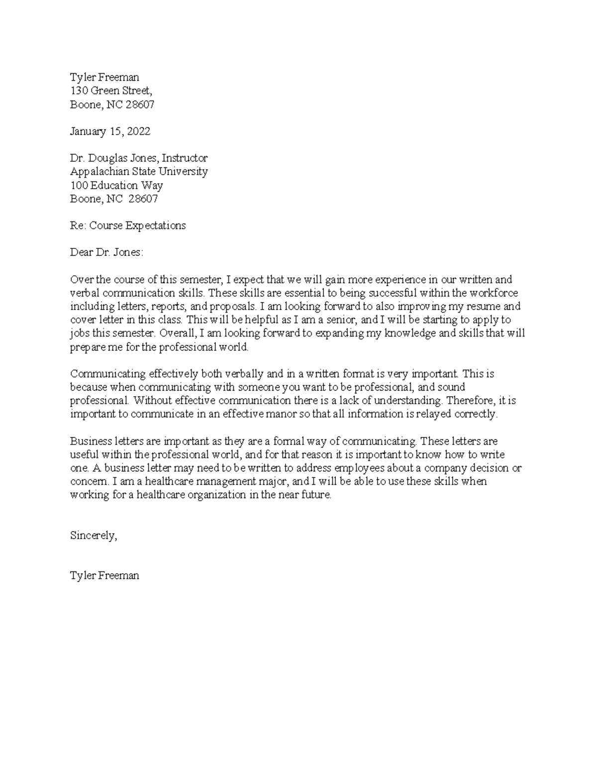 Block Letter - Tyler Freeman - Tyler Freeman 130 Green Street, Boone ...