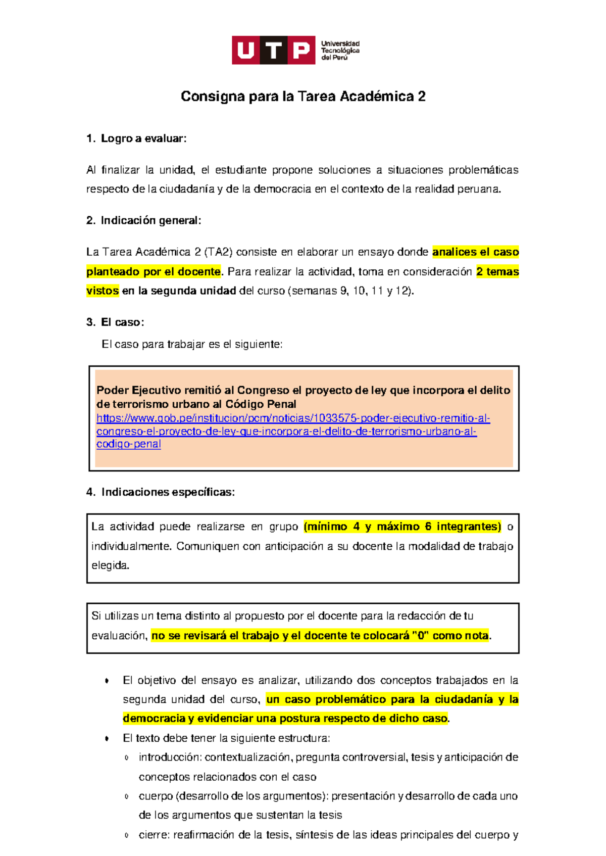 Consigna TA2 57170 - asdada - Consigna para la Tarea Académica 2 1. Logro a evaluar: Al ...
