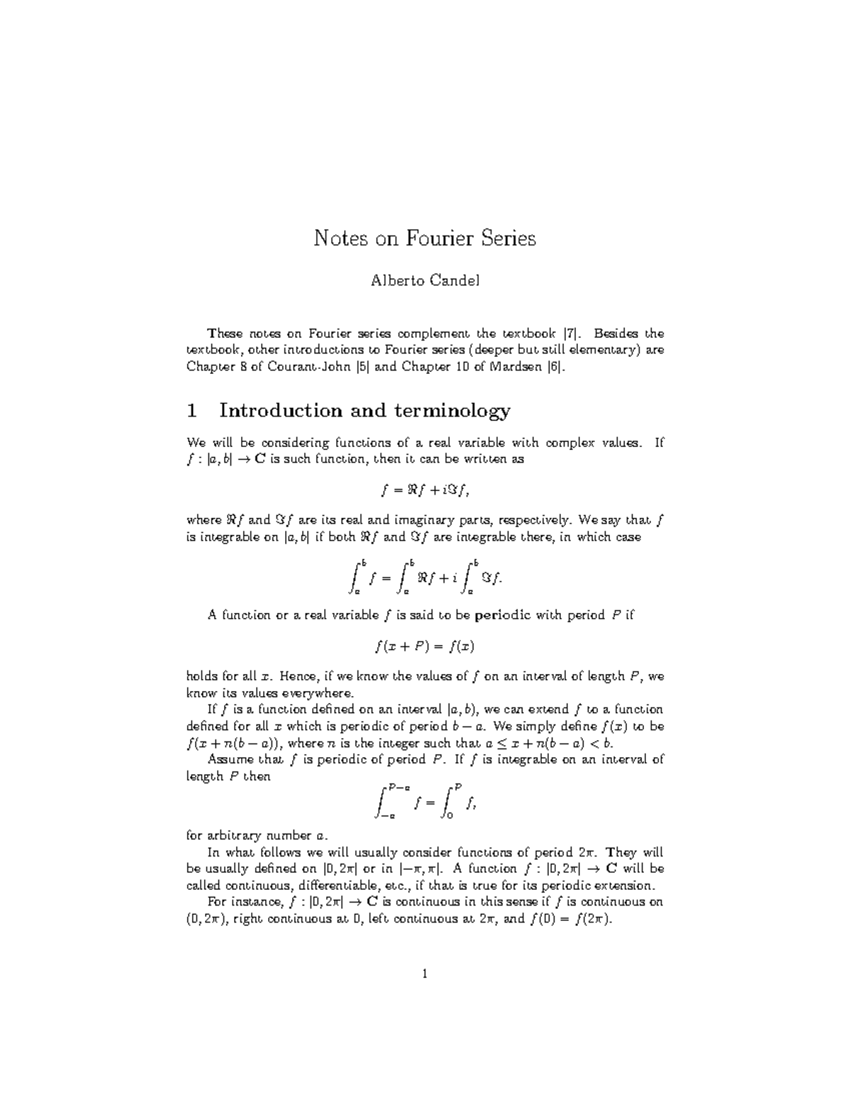 Fourier - Transform fourrier - Notes on Fourier Series Alberto Candel ...