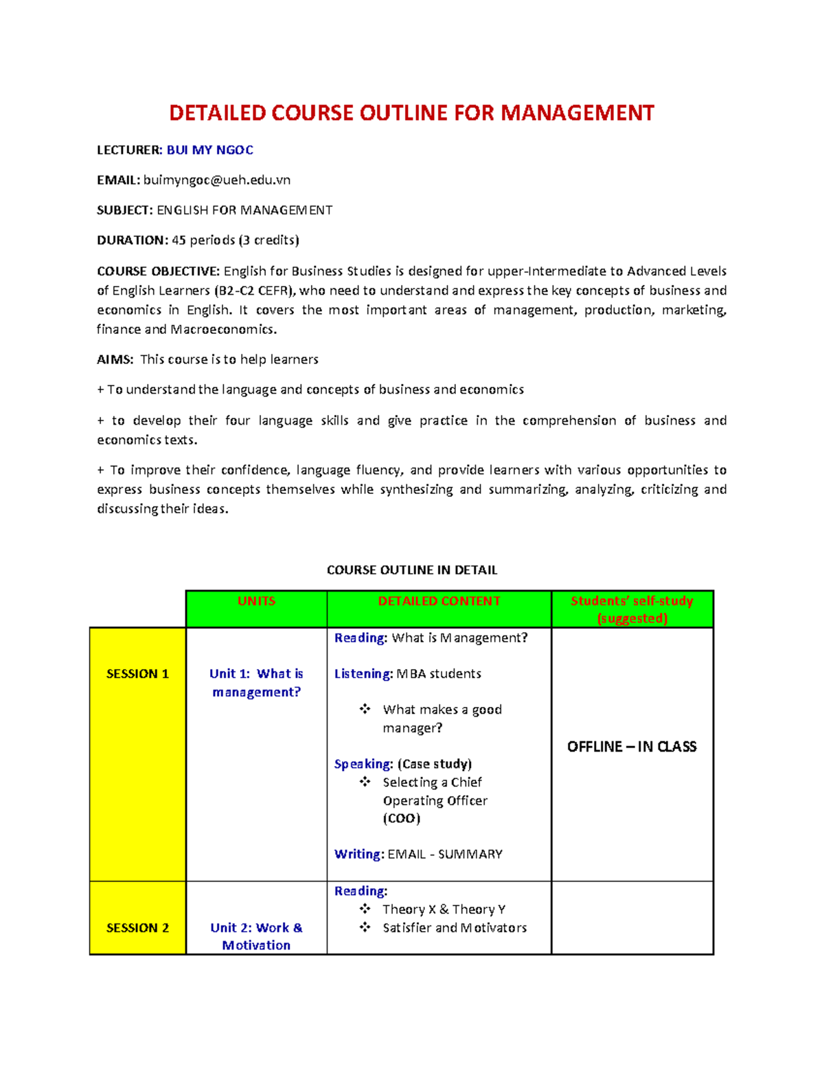 Detailed Course Outline FOR EFM - DETAILED COURSE OUTLINE FOR ...