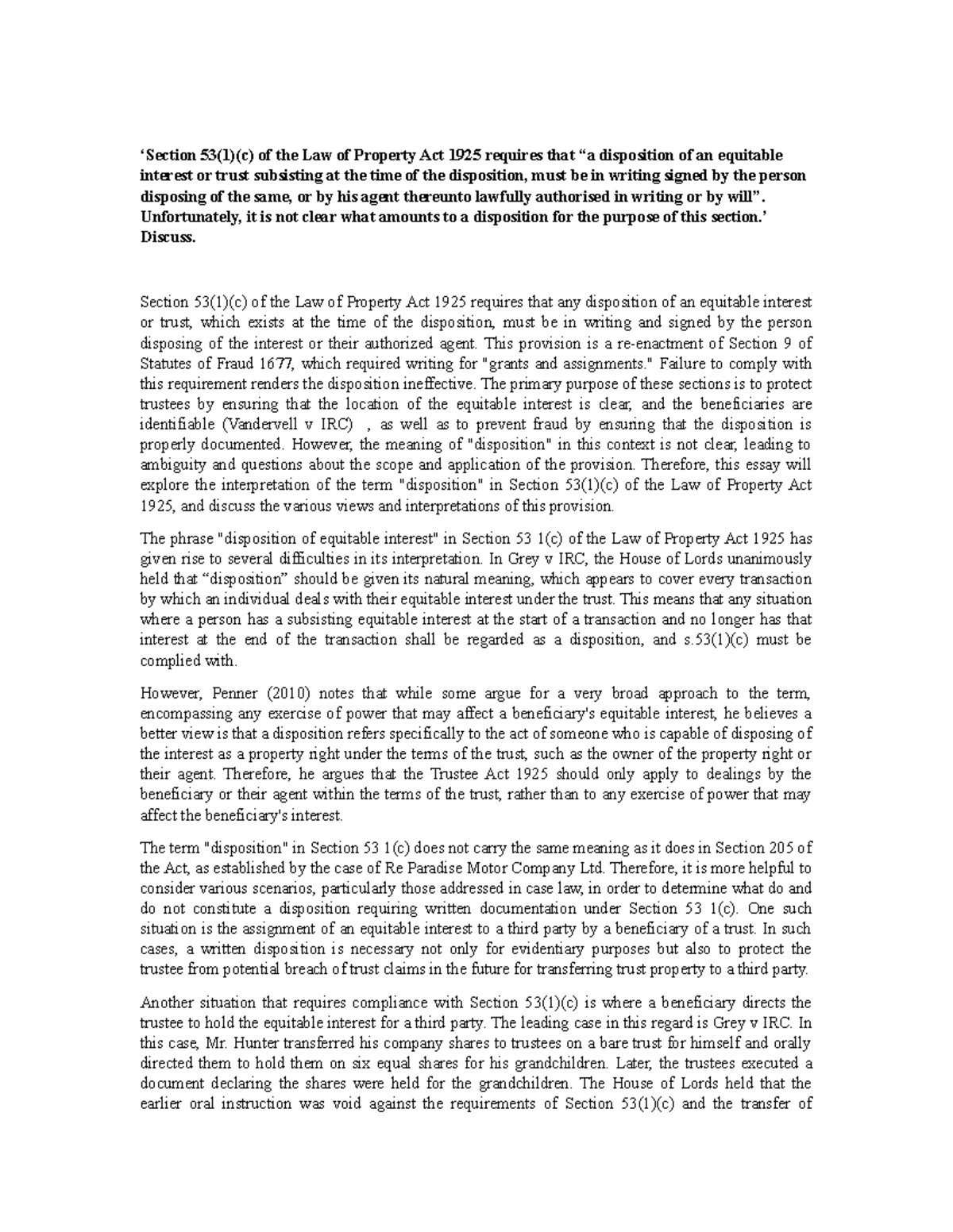 2022 B Trust SEC 53 - ‘Section 53(1)(c) of the Law of Property Act 1925 ...