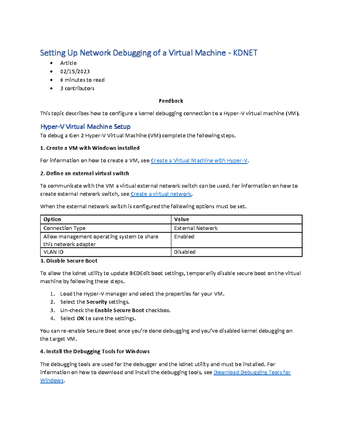 Document 33 (35) - Bob - Setting Up Network Debugging of a Virtual Machine - KDNET • Article ...