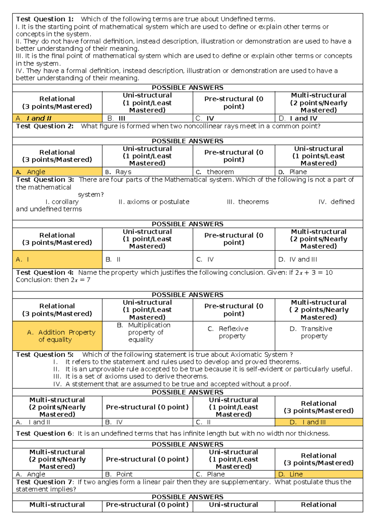 Q3 Math 8 exam - Test Question 1: Which of the following terms are true ...