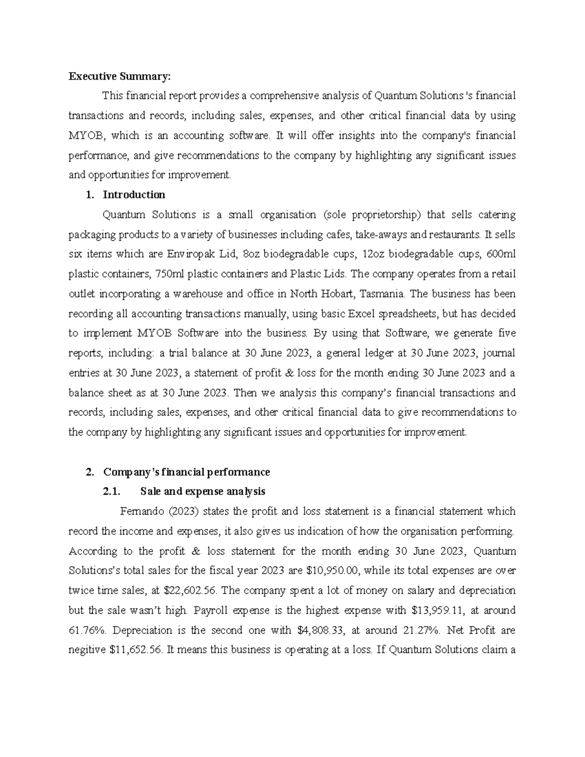 Assignment 1 - Nguyen Thi Trang 660447 - Executive Summary: This ...