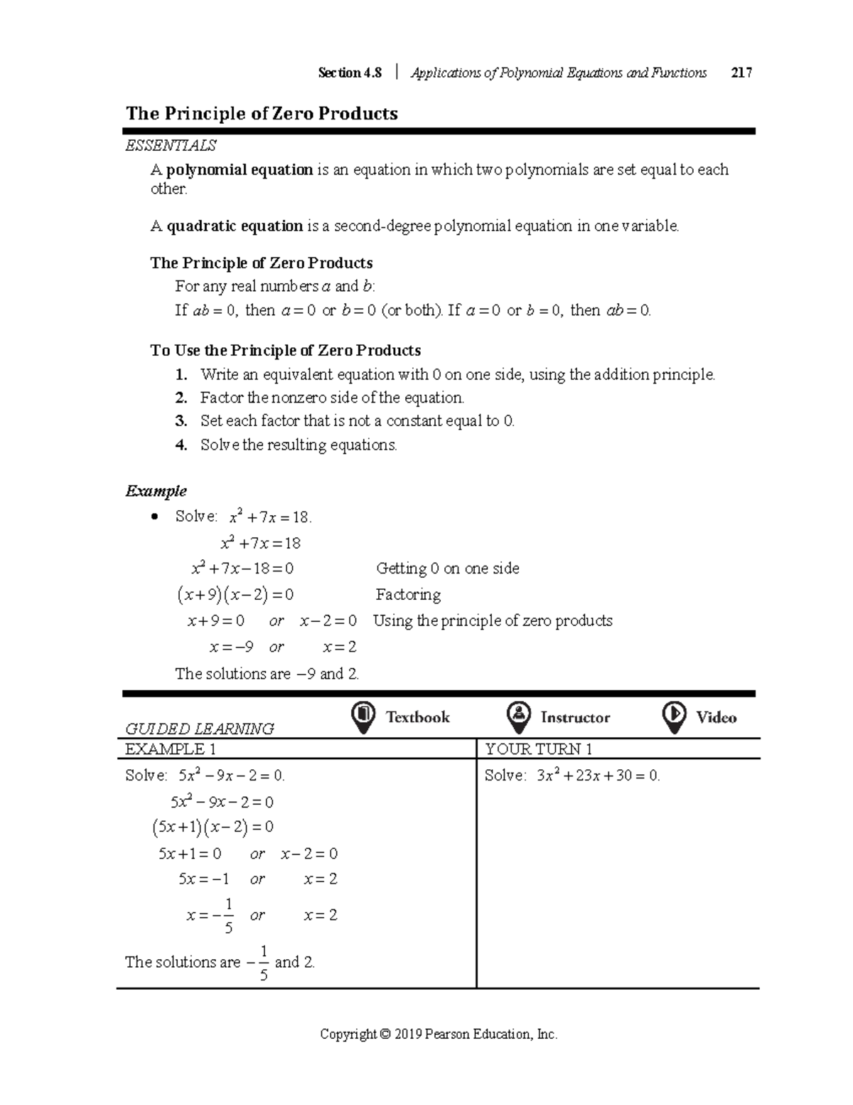 Section 4 - Lecture notes. - The Principle of Zero Products ESSENTIALS ...