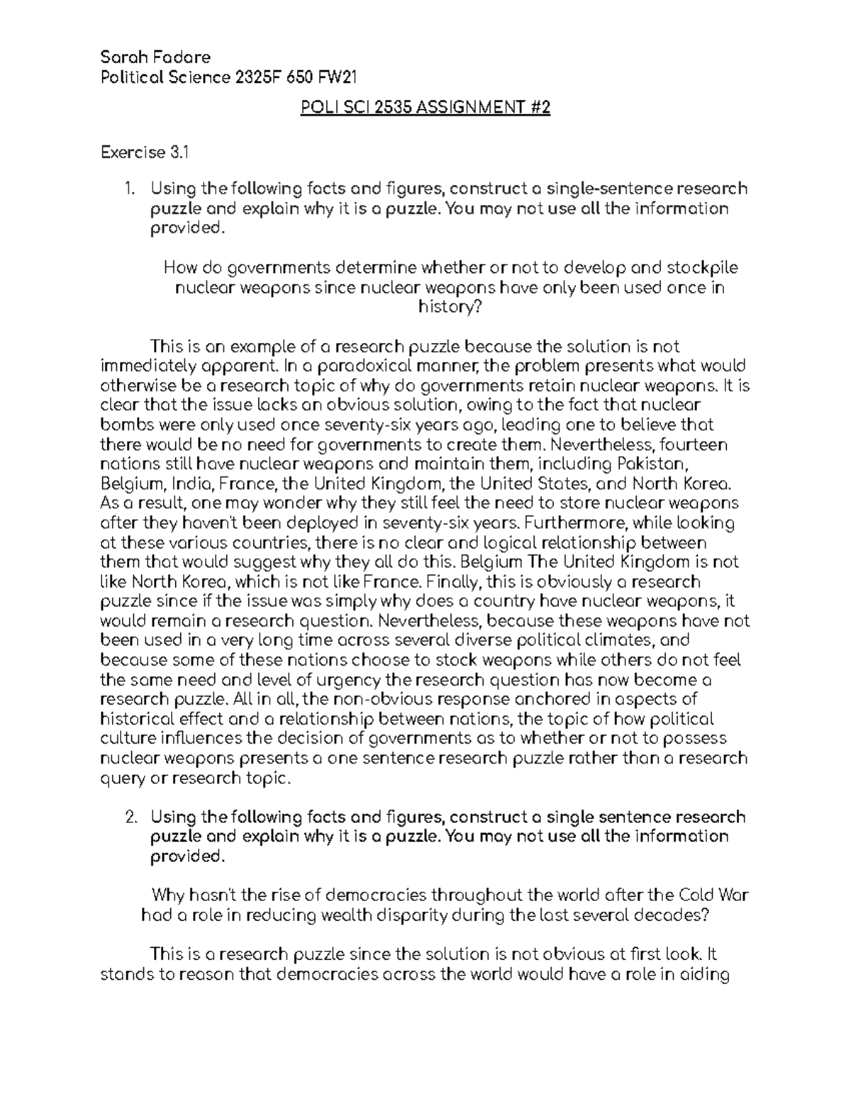 POLI SCI 2535 Assign #2 Sarah Fadare - Sarah Fadare Political Science ...