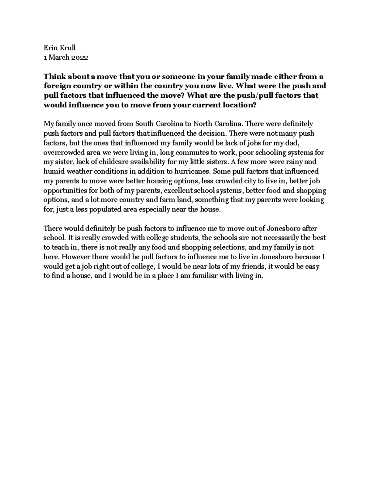 Week 7 assignment - Erin Krull 1 March 2022 Think about a move that you ...