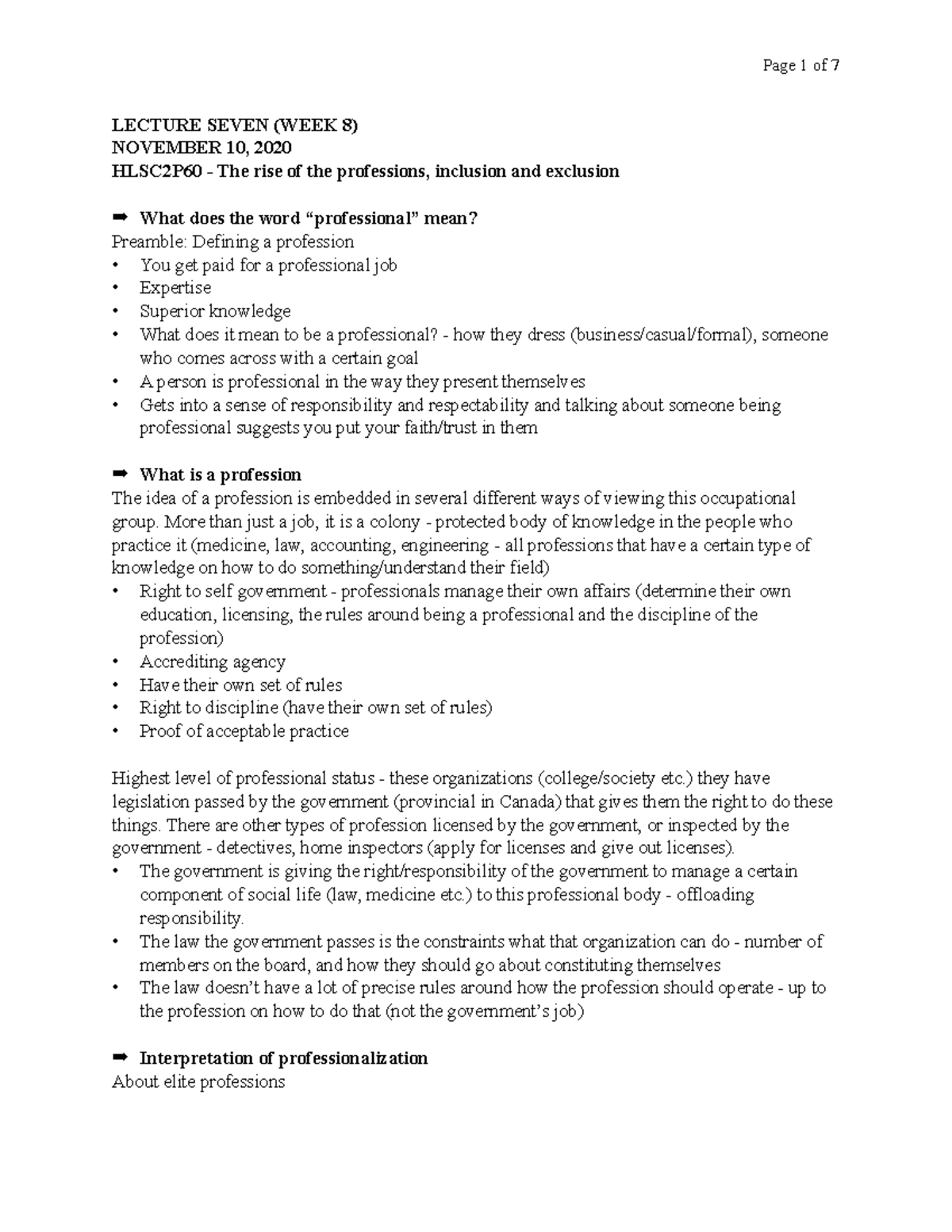 Lecture Seven - NOV 10, 2020 - LECTURE SEVEN (WEEK 8) NOVEMBER 10, 2020 ...