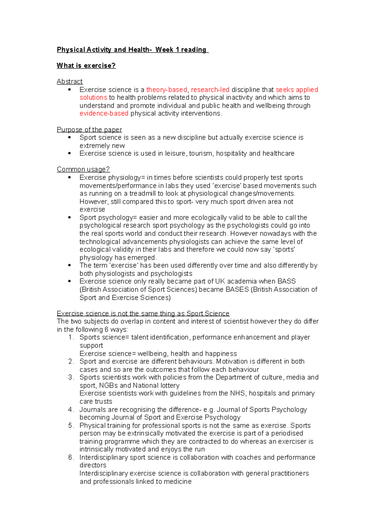 Week 1 reading - Physical Activity and Week 1 reading What is exercise ...