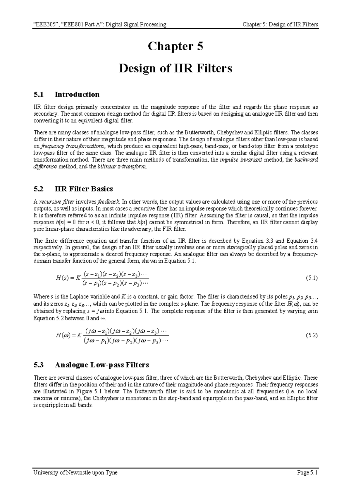 Chapter 6 - ELEC3305 - Chapter 5 Design of IIR Filters 5 Introduction IIR filter design ...
